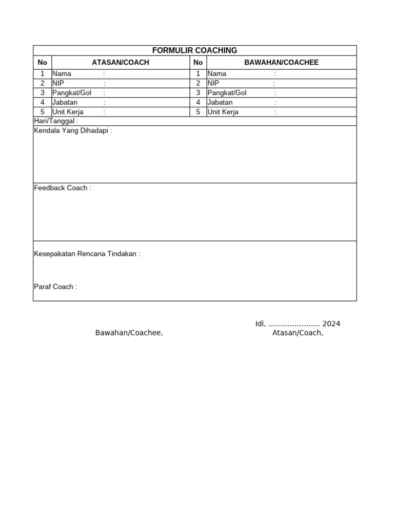 Formulir Coaching | PDF
