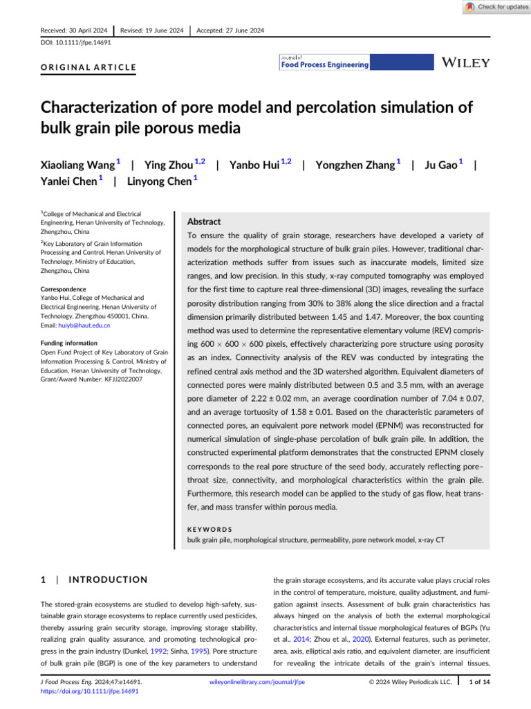 J Food Process Engineering - 2024 - Wang - Characterization of Pore ...