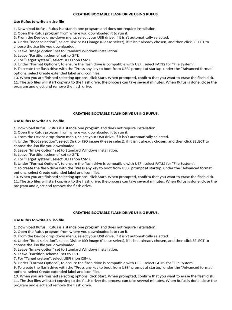 Creating Bootable Flash Drive Using Rufus | PDF