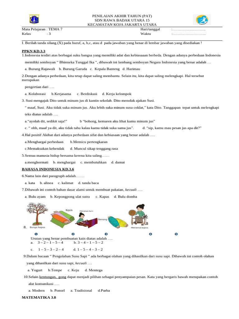 Soal Pas Tema 7 Kelas 3# | PDF