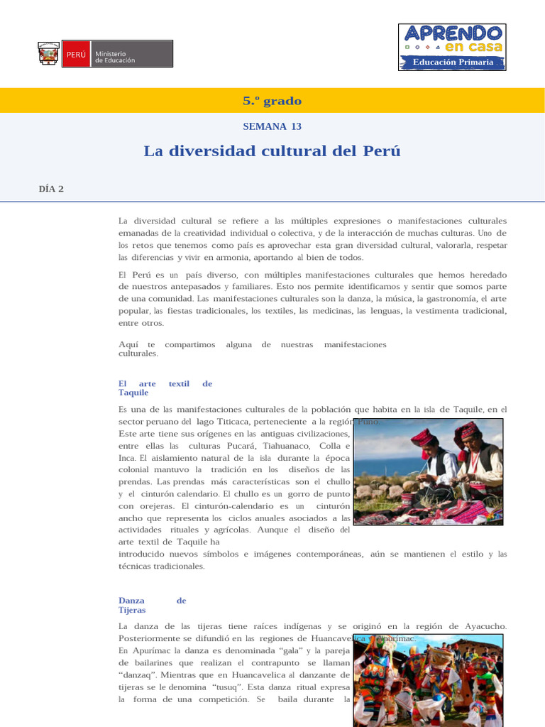 s13 Prim 5 Recurso Anexo La Diversidad Cultural Peru Dia 2 | PDF