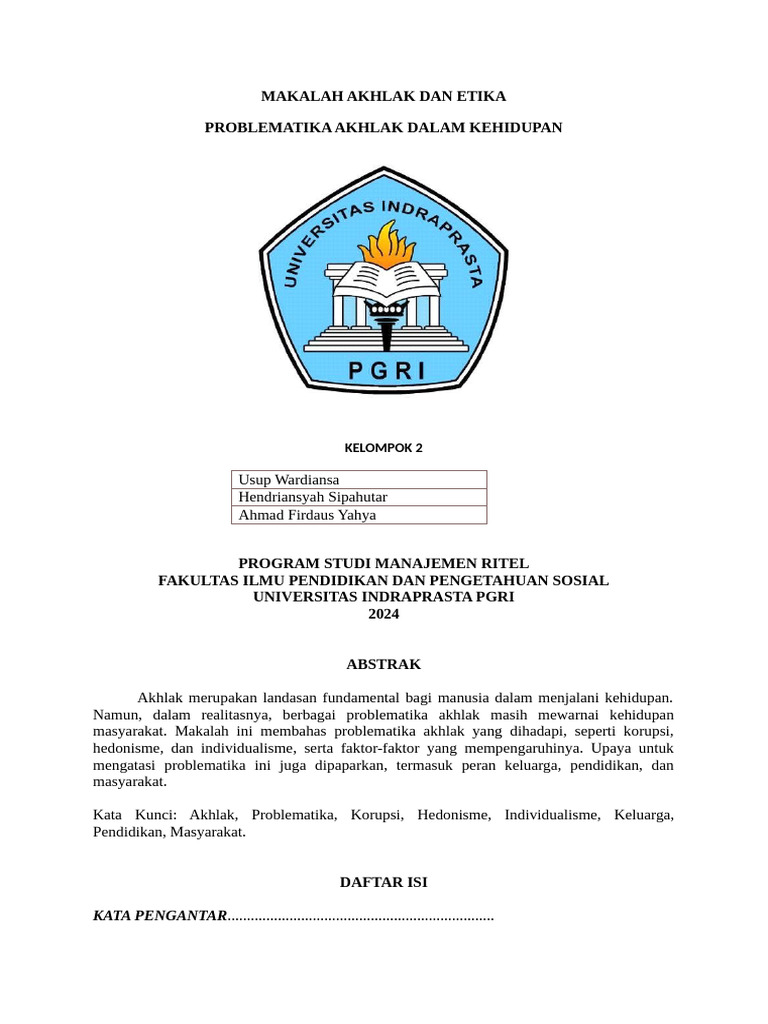Makalah Problematika Akhlak Dalam Kehidupan | PDF Makalah Problematika Akhlak Dalam Kehidupan | PDF