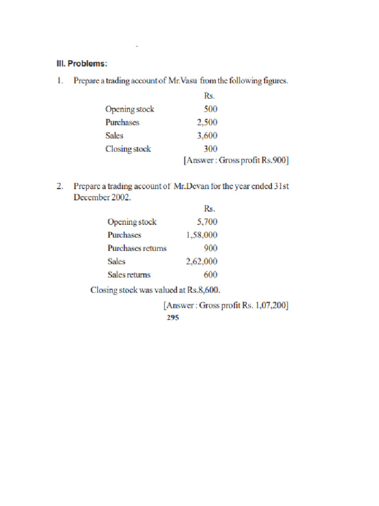 Trading Accounts Two Simple Problem | PDF
