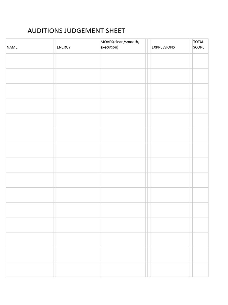 Auditions Judgement Sheet | PDF