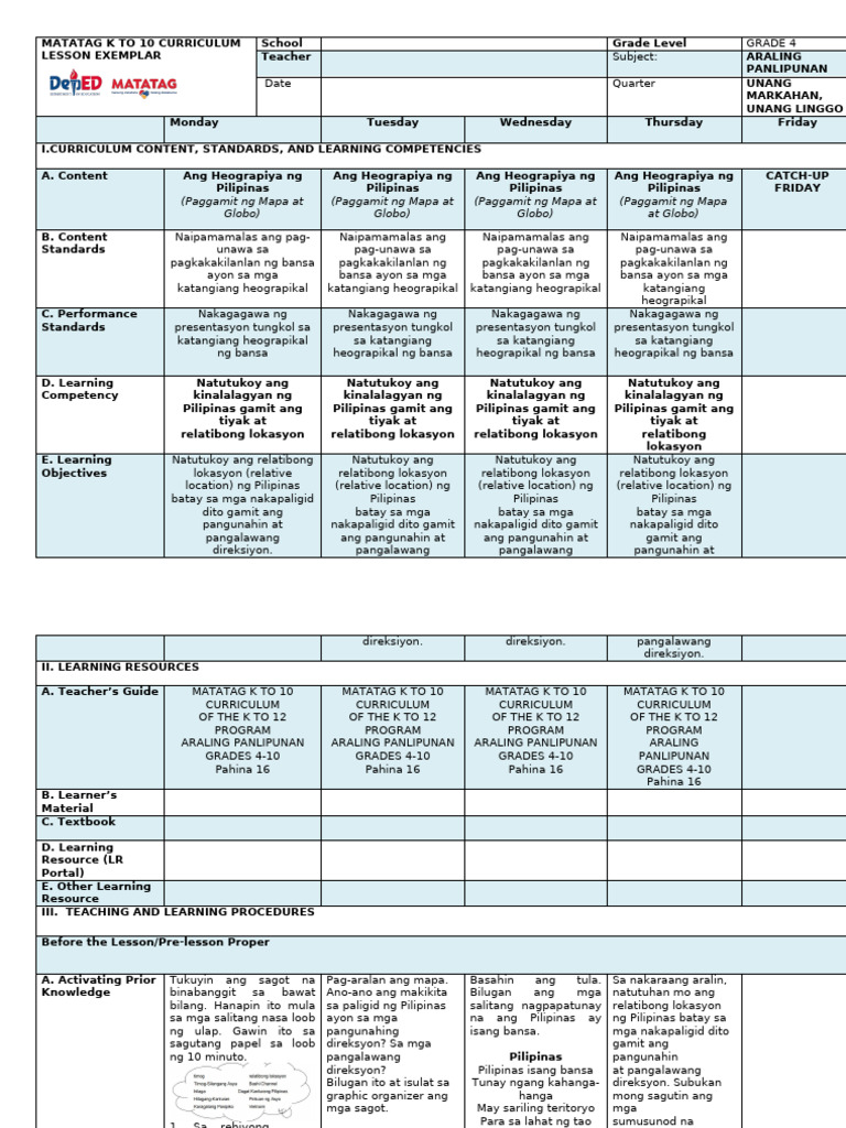 Grade 4-Q1W1 (Matatag Le) - Ap | PDF