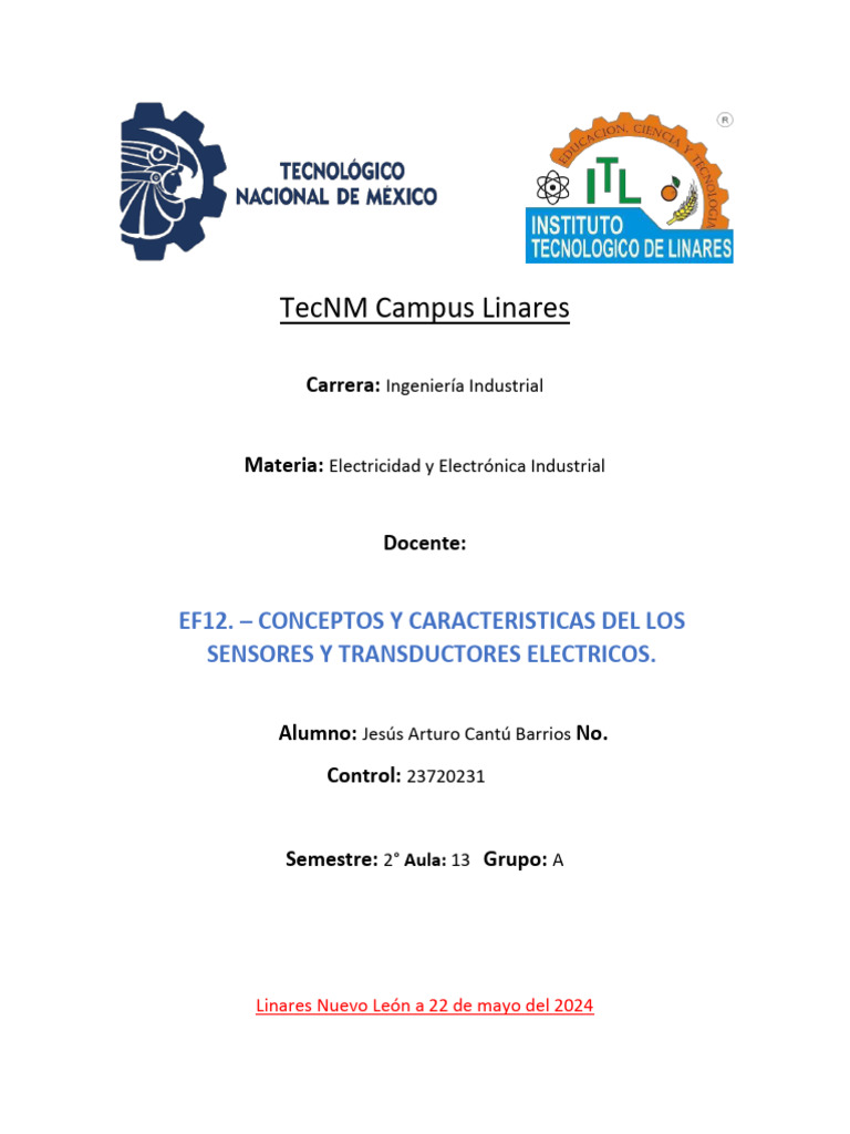 EF12 Electricidad Unidad3 | PDF | Sensor | Electricidad