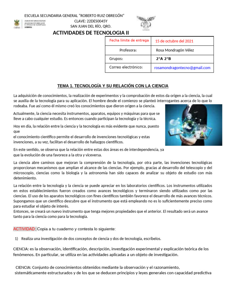 Tema 1 - TECNOLOGIA 2° | PDF