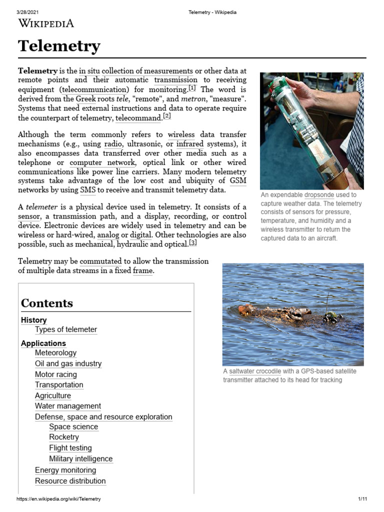Telemetry - Wikipedia | PDF