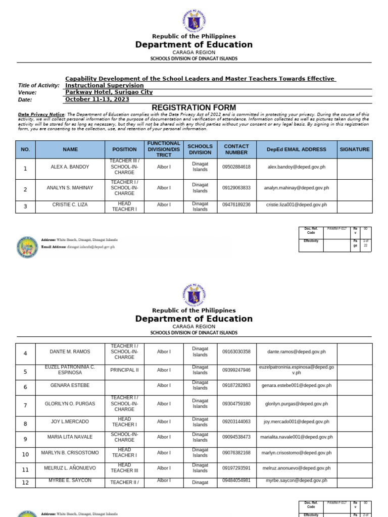 Department of Education: Registration Form | PDF