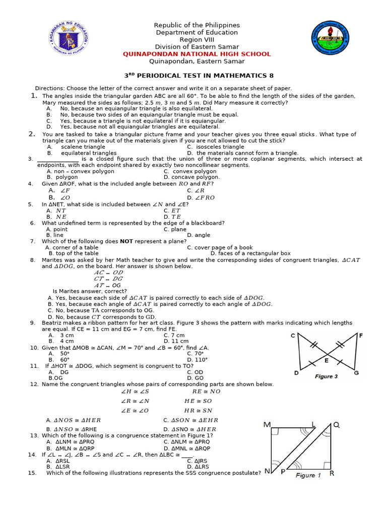 3rd grADING EXAM | PDF | Triangle | Geometry