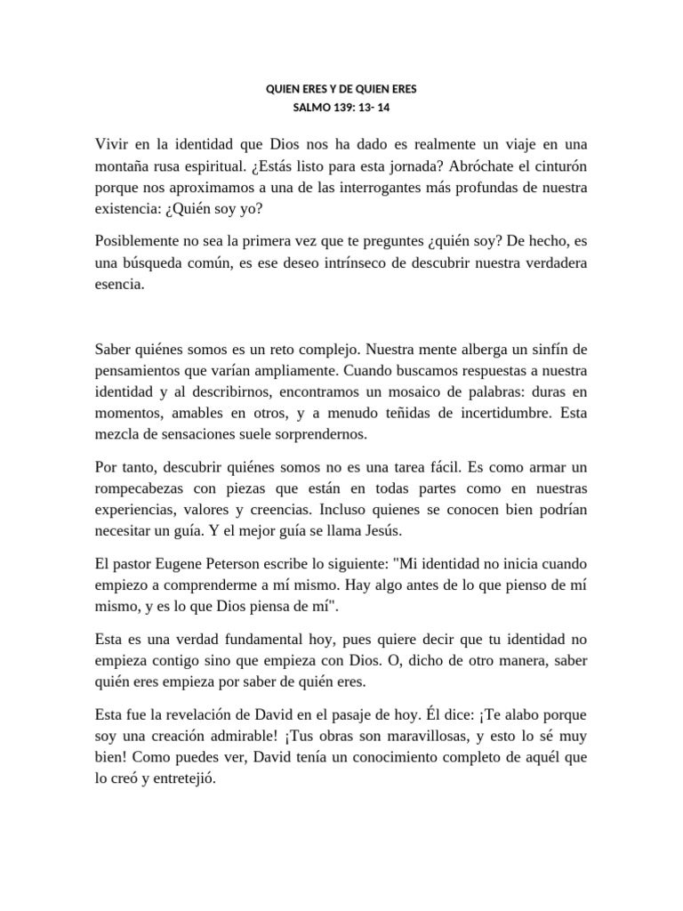 Quien Eres y de Quien Eres | PDF