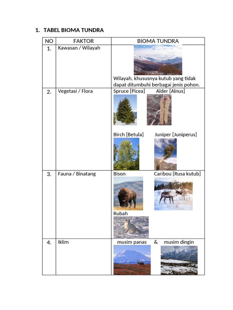 Tabel Bioma Tundra (Vira Citra Ardina Xi Ips 2, 32) | PDF