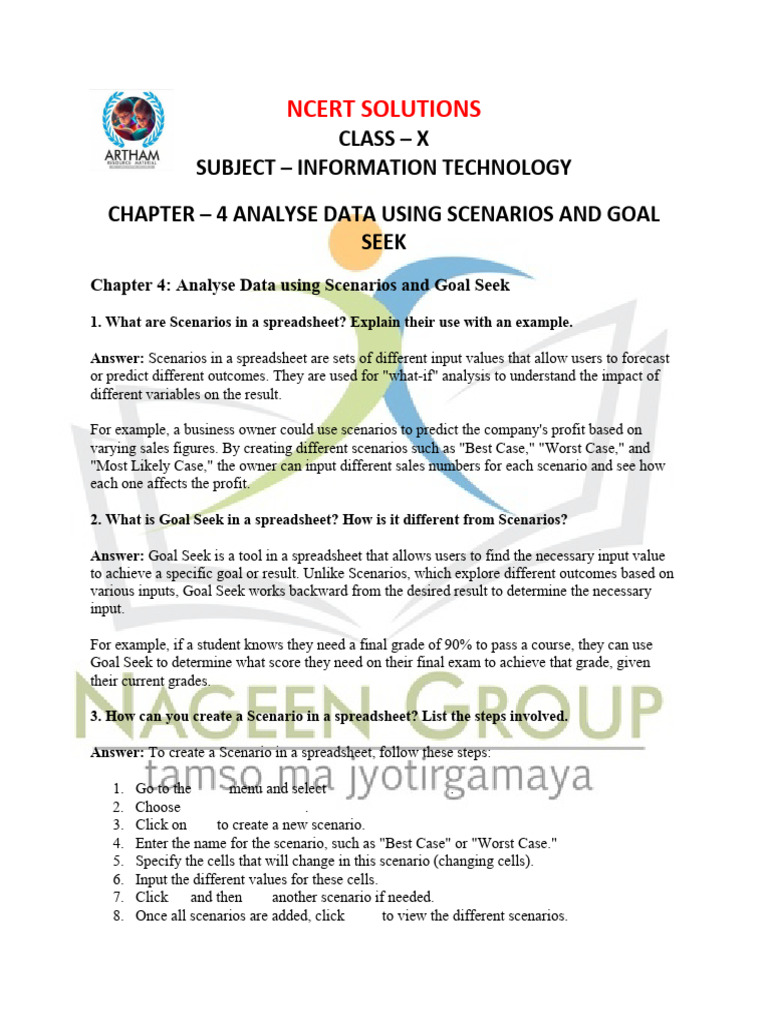 X Textbook Solu - Analyse Data Using Scenarios & Goal Seek | PDF