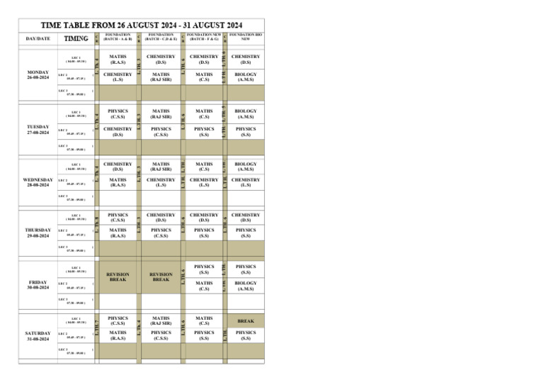 FOUNDATION EVENING TIME TABLE | PDF