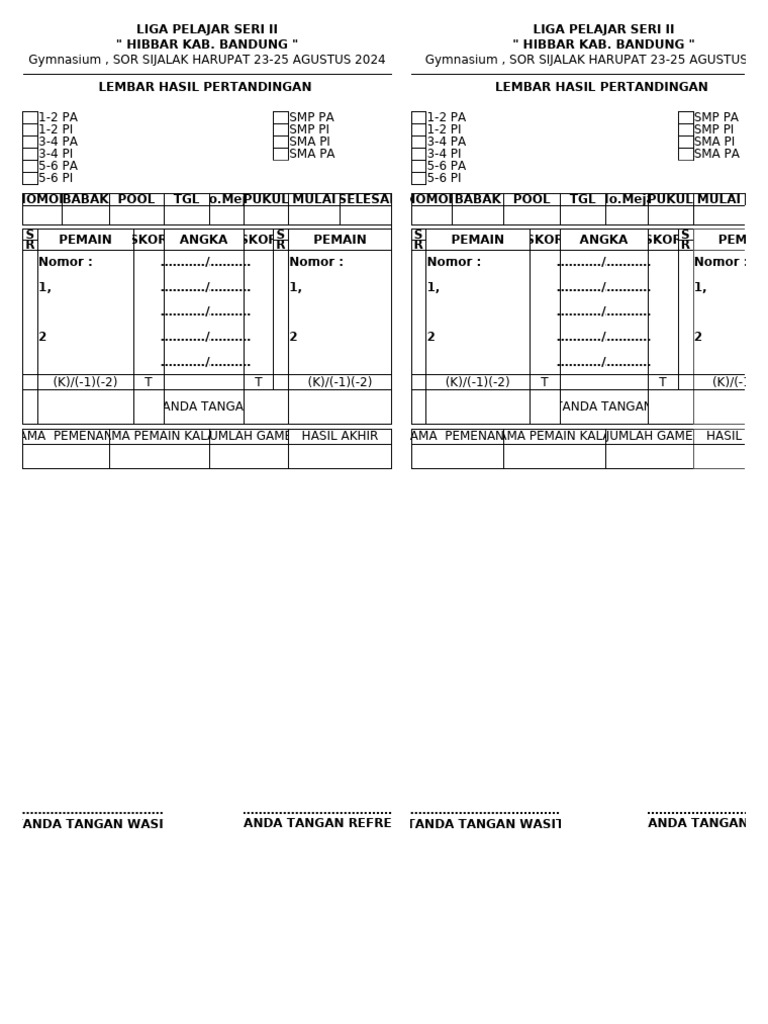 Skoring Sheet Perorangan | PDF