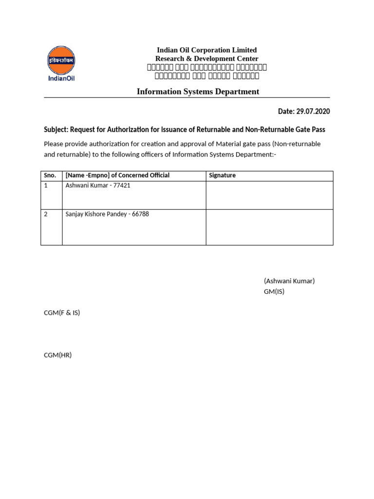 Material Gate Pass Note | PDF
