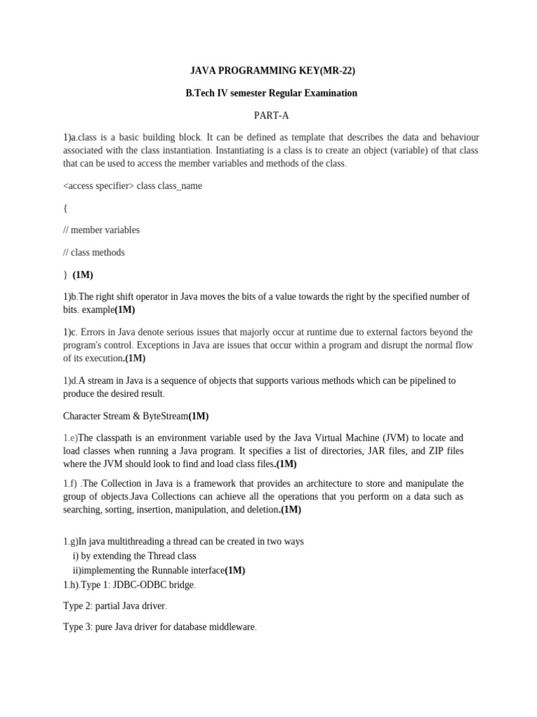 Java Programming Key & Scheme | PDF