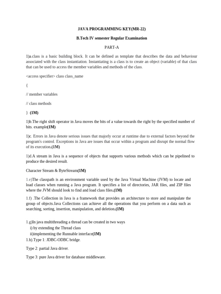 Java Programming Key & Scheme (1) | PDF