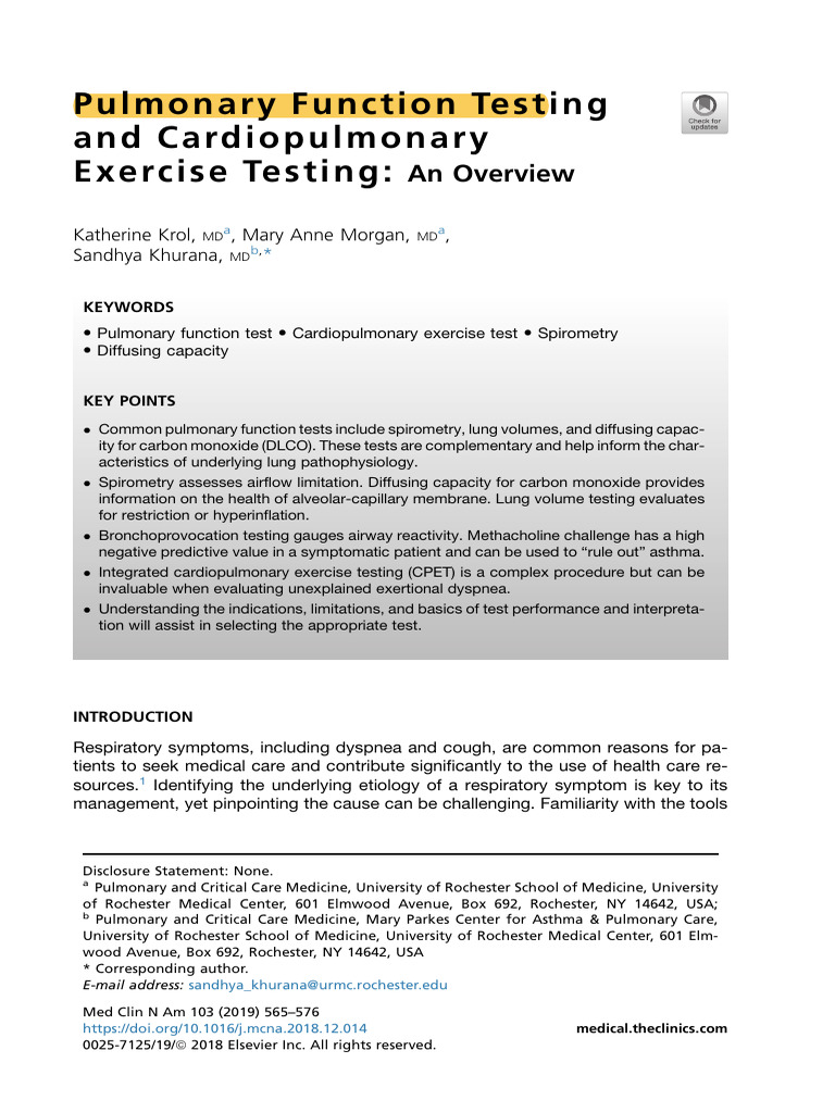 Pulmonary Function Test | PDF