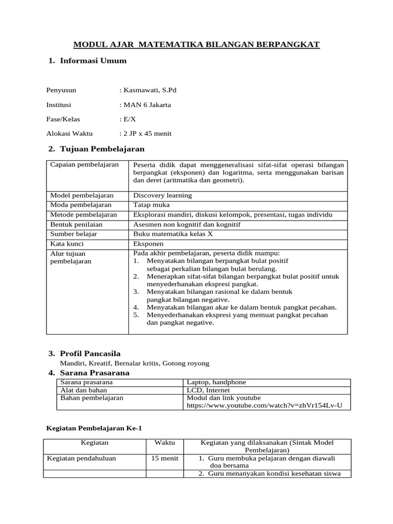 Modul Ajar Bilangan Berpangkat | PDF