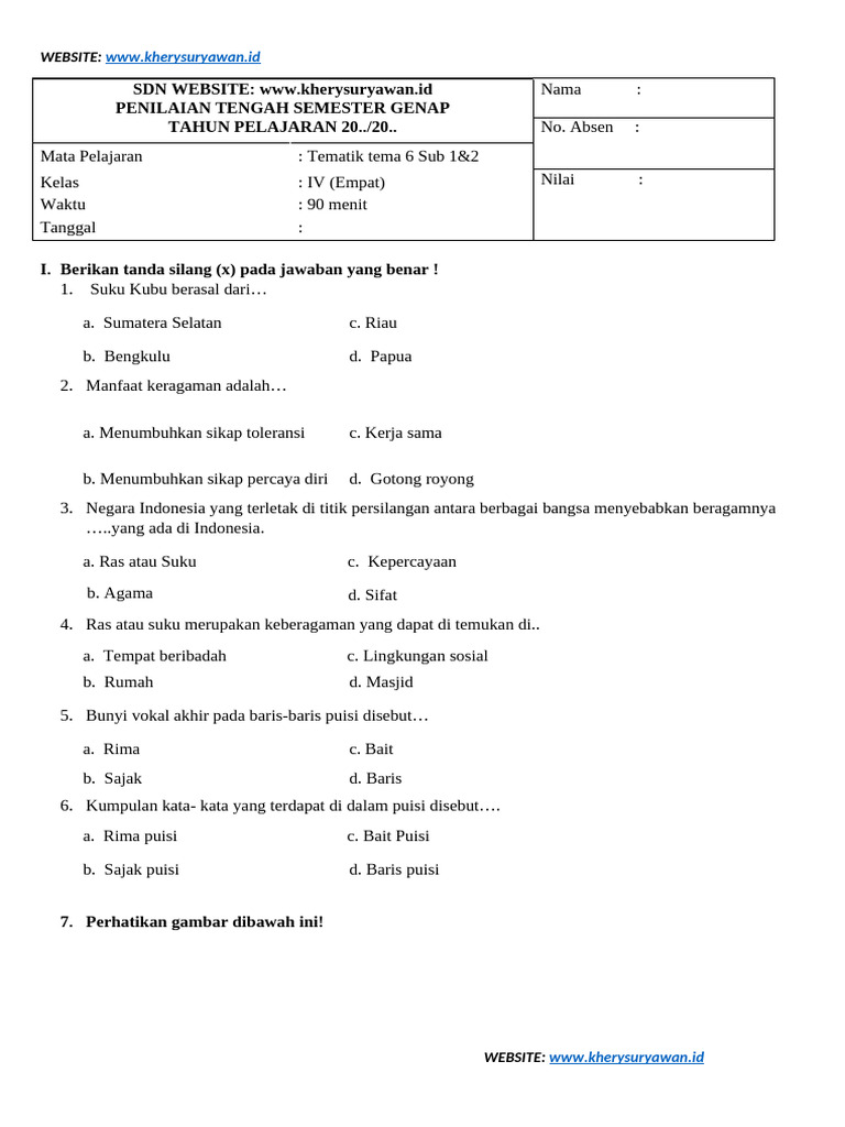 Soal PTS Kelas 4 Tema 6 Sub 1 Dan 2 | PDF
