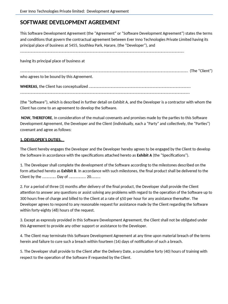 2020 Software Development Agreement | PDF