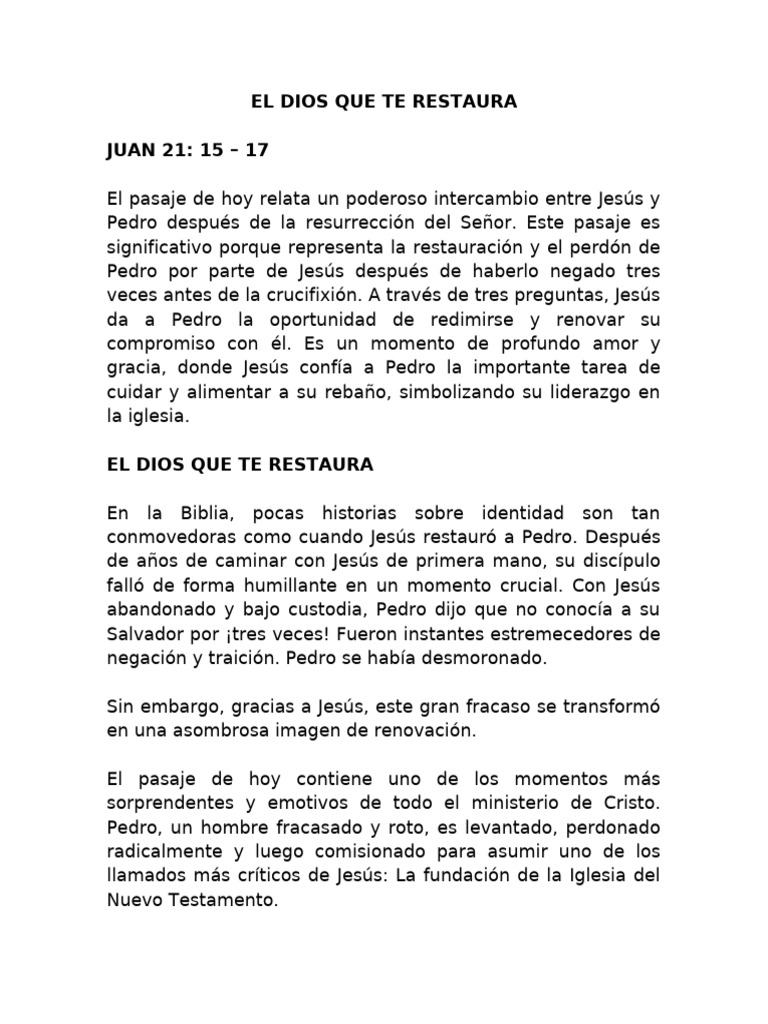 El Dios Que Te Restaura | PDF