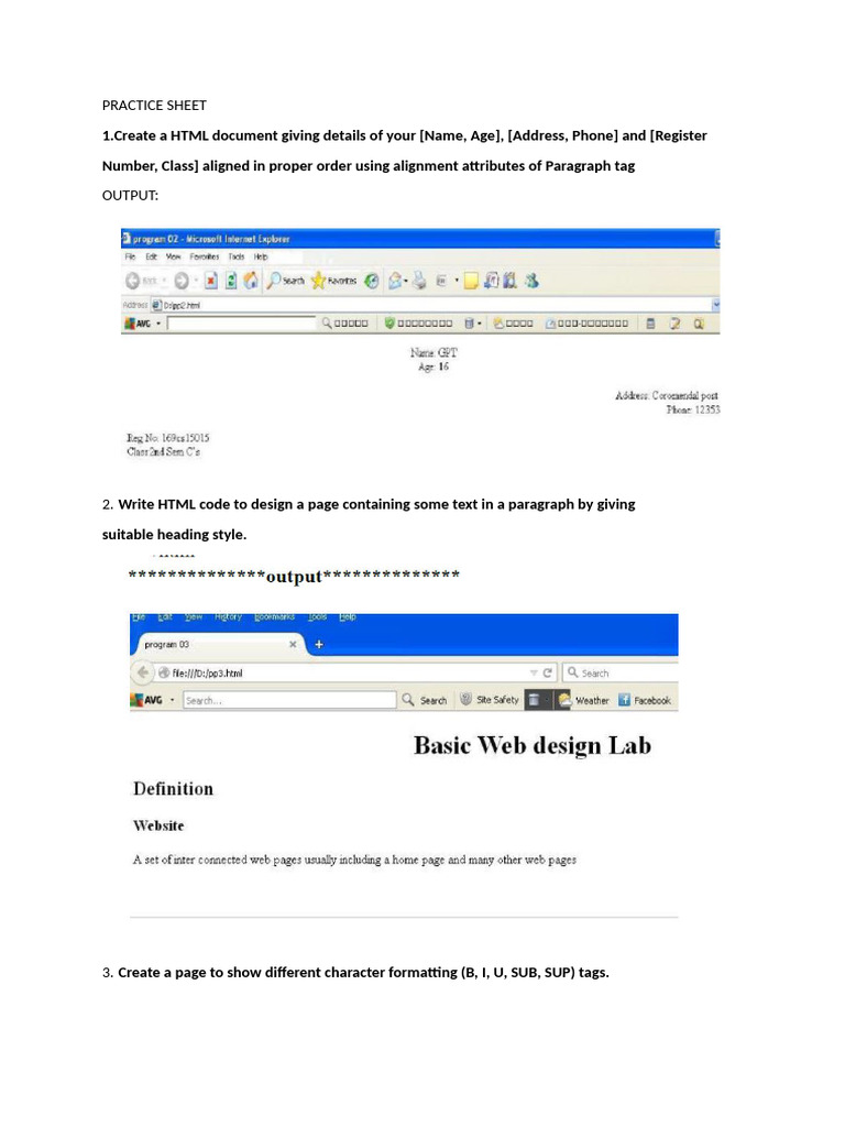 Practice Sheet1 | PDF