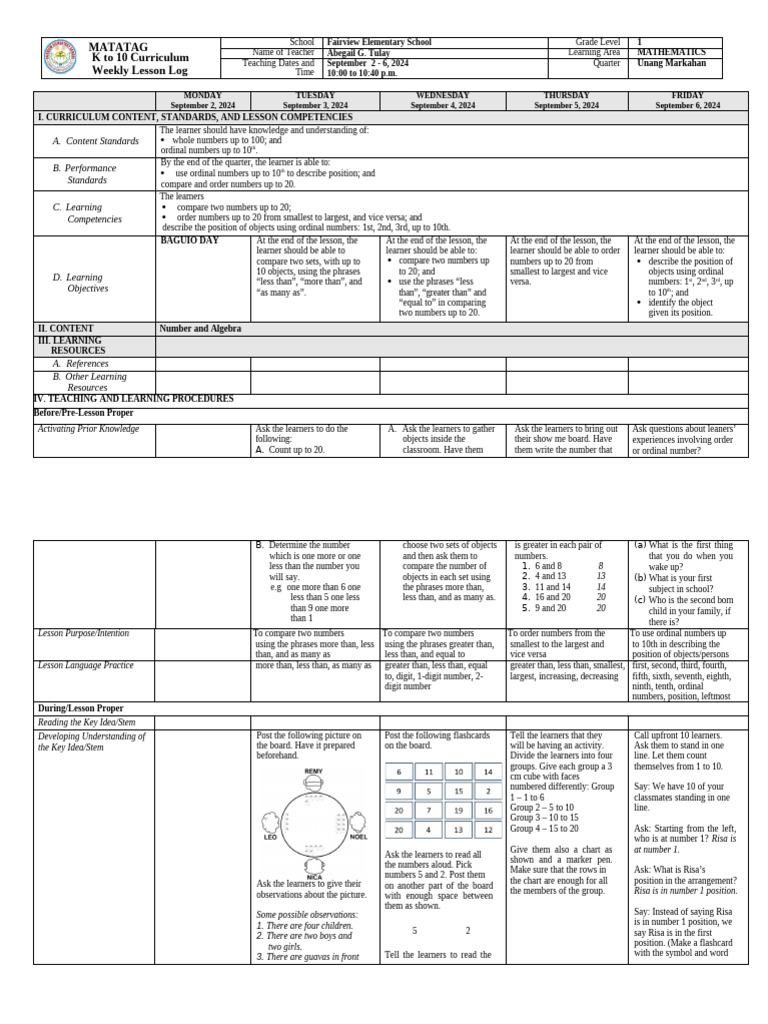 LE Math1 Q1 Wk5 Revised-WEEK-6 | PDF | Learning | Curriculum