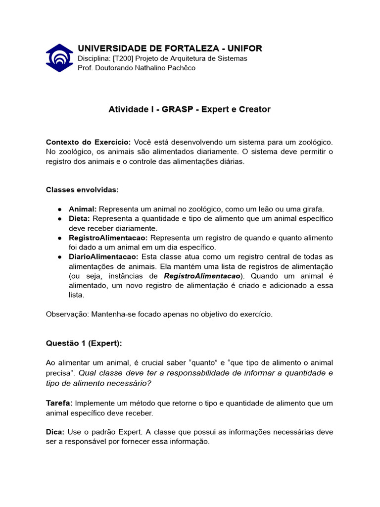 Atividade I - GRASP - Expert e Creator | PDF