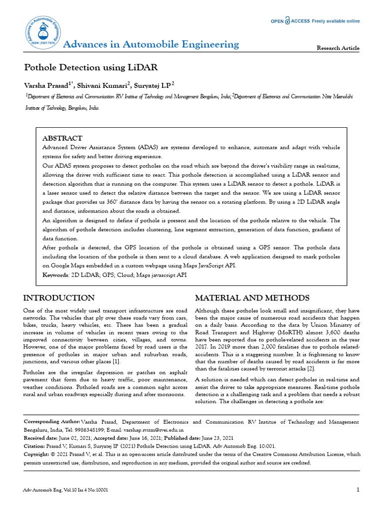 Pothole Detection Using Lidar Pdf