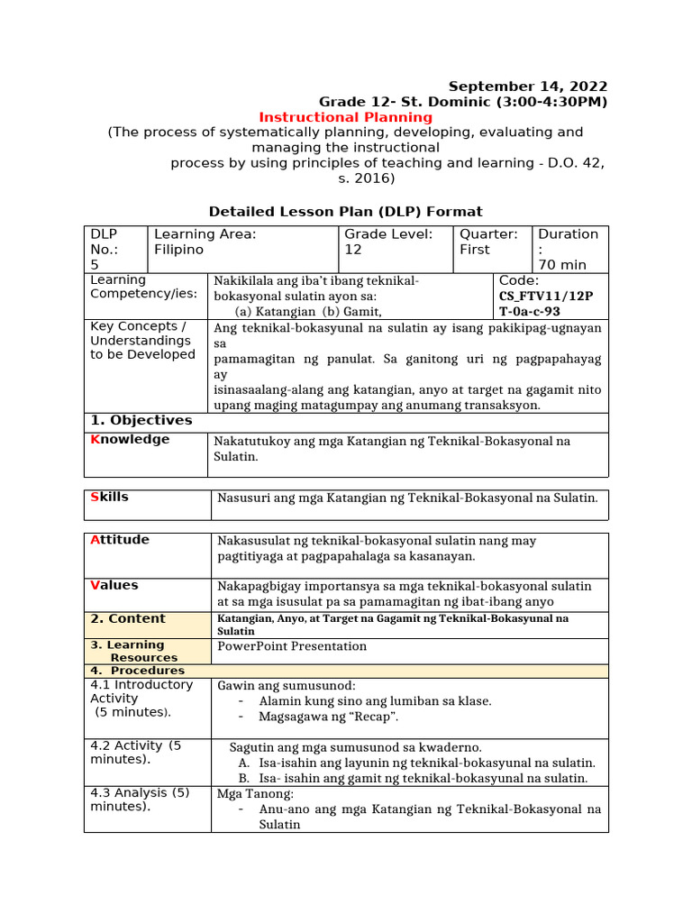 Iplan 5 (September 14) | PDF