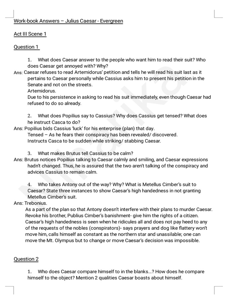 Workbook Answers: Julius Caesar Act III | PDF | Mark Antony | Julius Caesar
