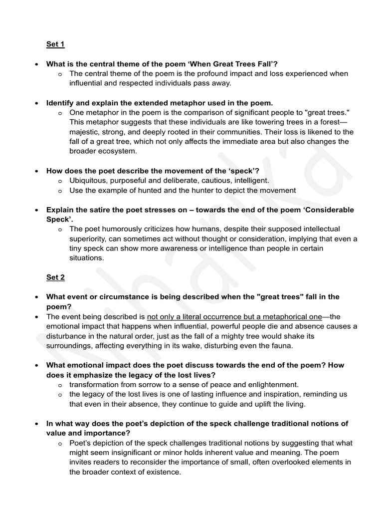 Short Answer Questions- Poem 13 & 14 | PDF