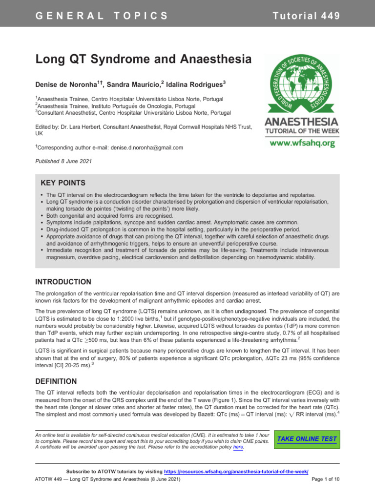 Long QT Syndrome and Anaesthesia | PDF | Medical Specialties | Self ...