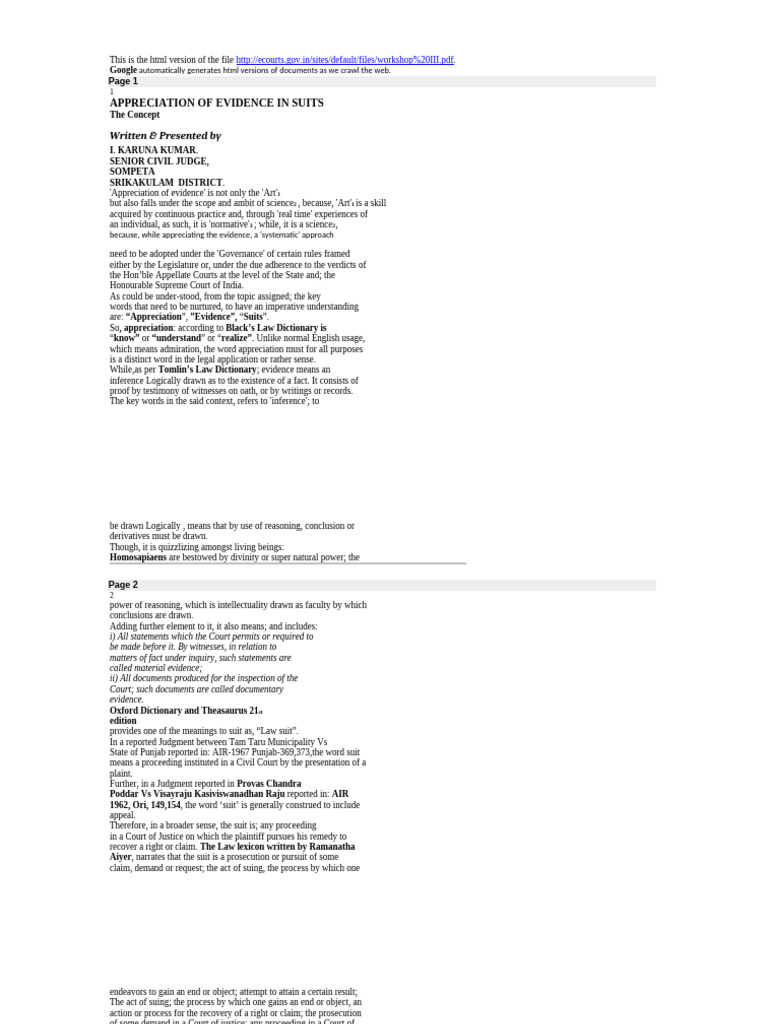 APPRECIATION OF EVIDENCE IN SUITS | PDF