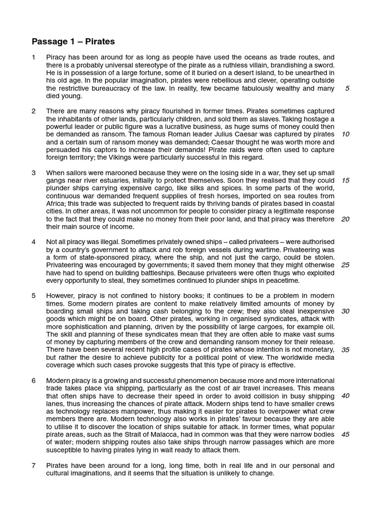 1123 English - Factual Passage (A) - Pirates - Insert | PDF