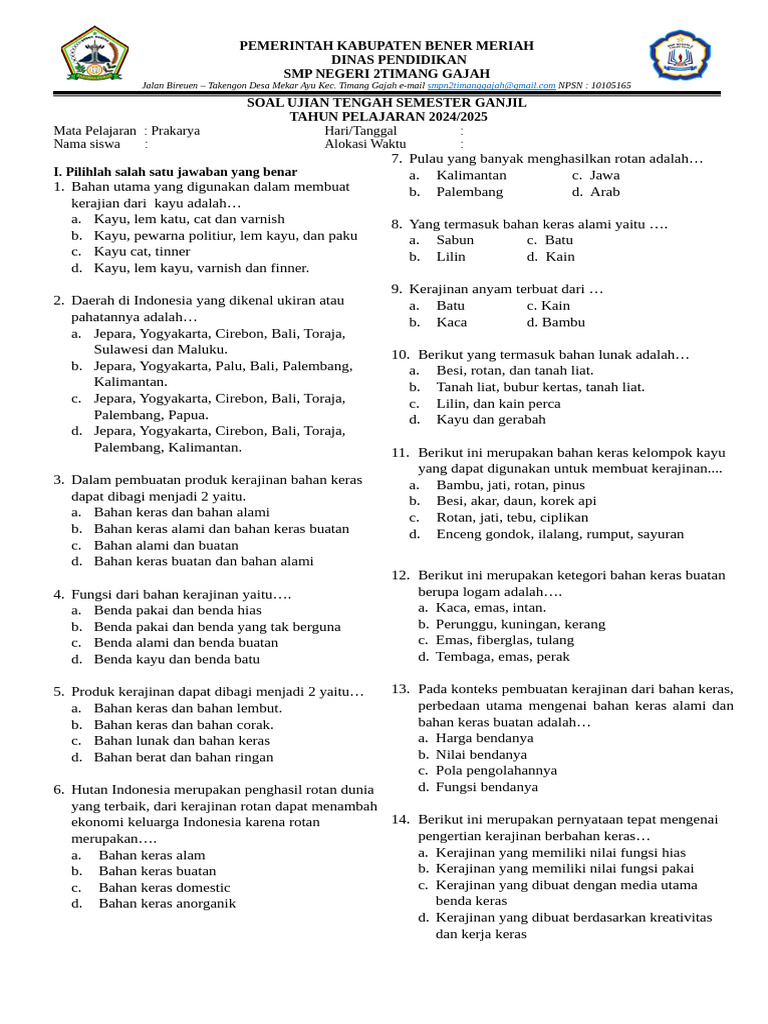 Soal Uts Prakarya Bu Sri | PDF