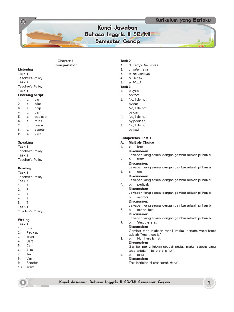 Kunci Bahasa Inggris 2 Genap Berlaku | PDF