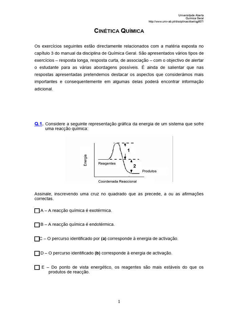 Lista De Exercicios De Cinetica Quimica Pdf