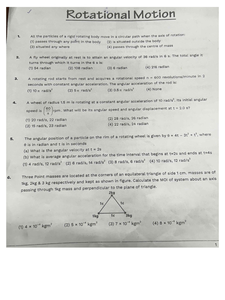 Rotational Motion Practice Question - NEET - Part 1 | PDF