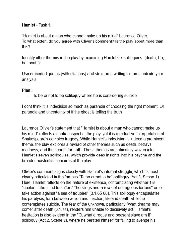 Hamlet - Task 1: Essay Question | PDF | Hamlet | Classics