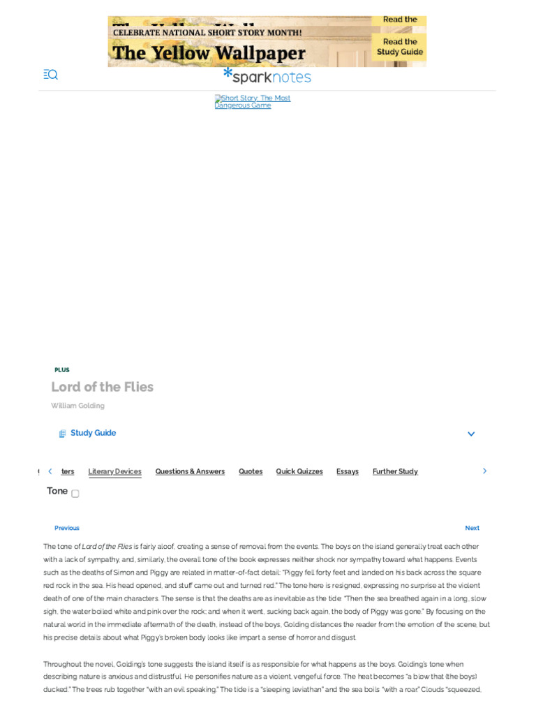 Lord of The Flies - Tone - SparkNotes | PDF