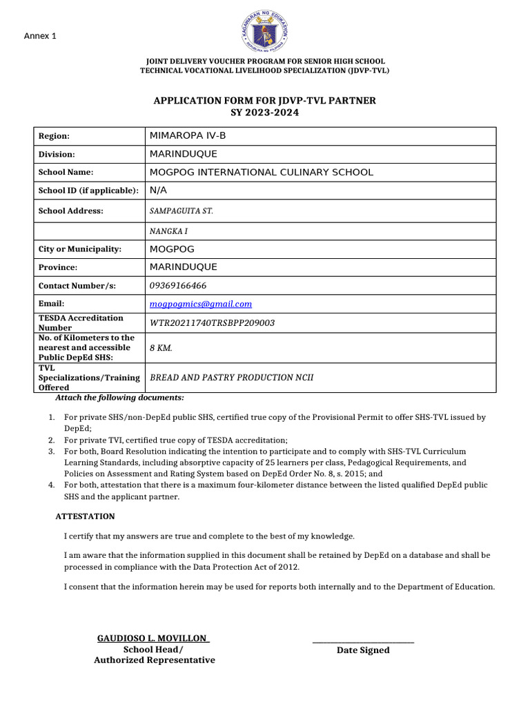 Annex 1 JDVP TVL Application Form | PDF