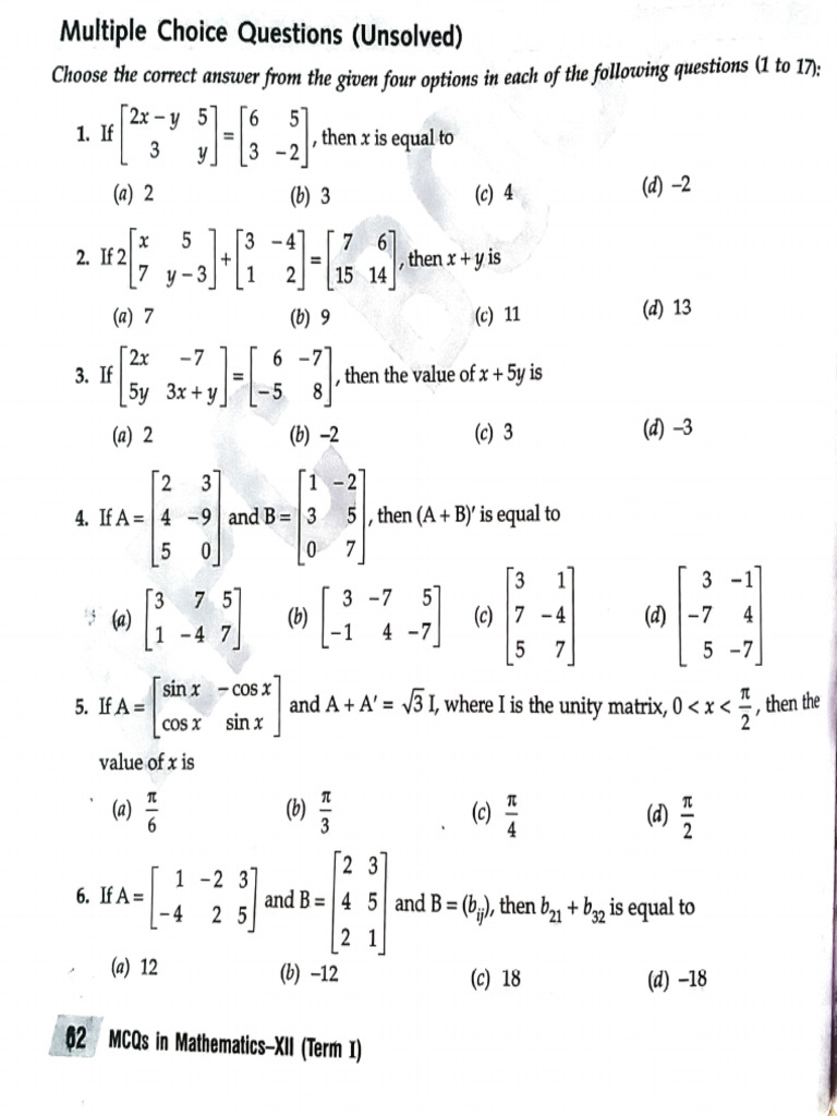 Matrices and Determinants (MCQ) | PDF