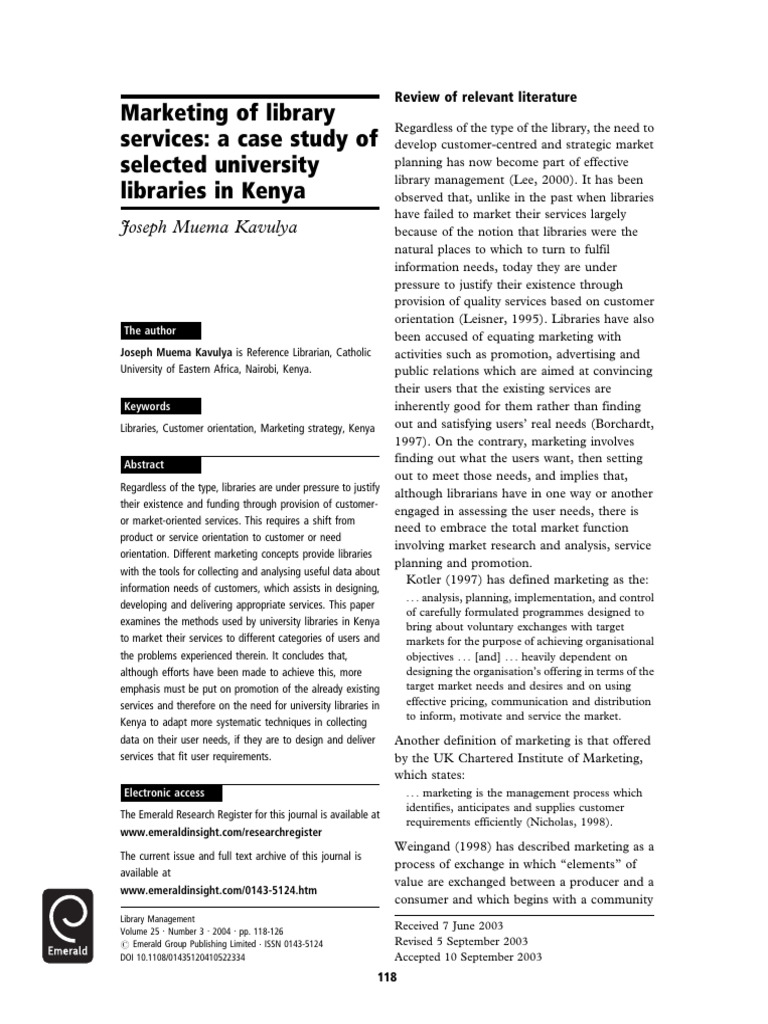 Marketing of Library Services A Case Study of Selected University ...