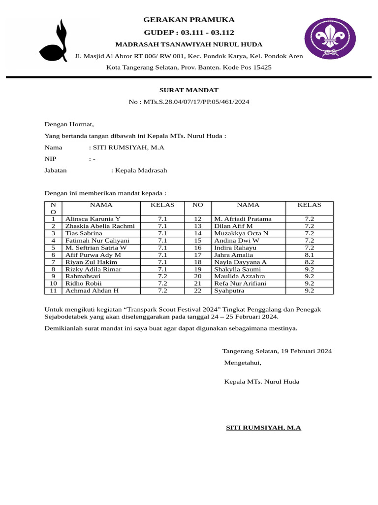 Surat Mandat Pramuka | PDF