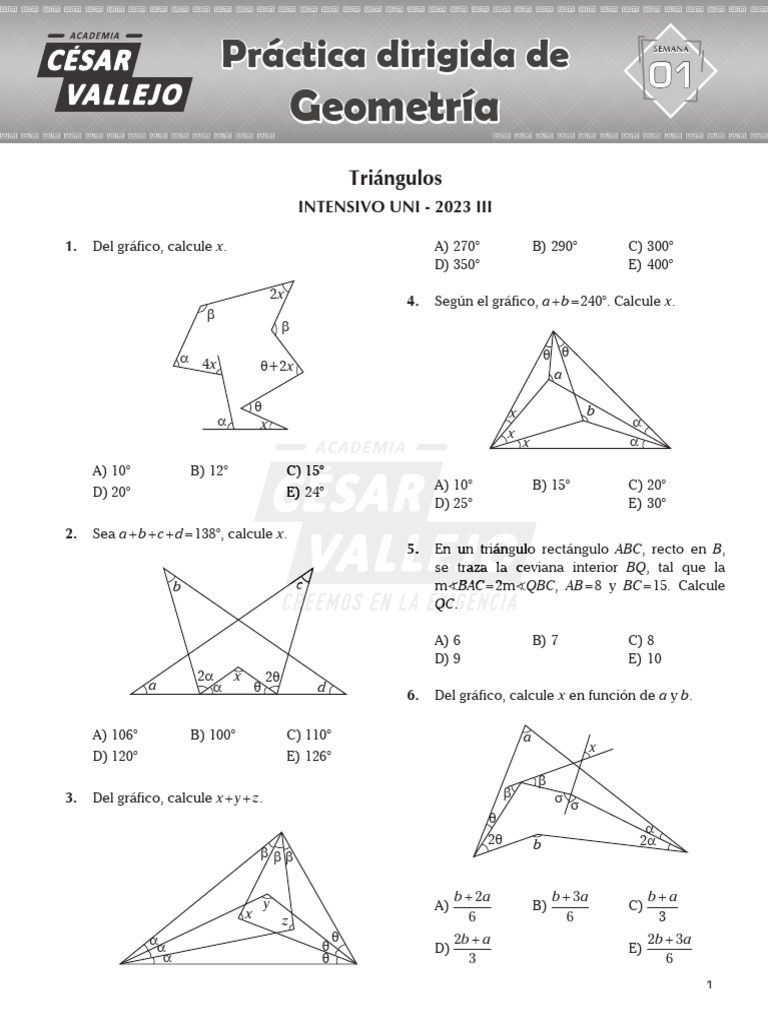 Prácticas Dirigidas - GEOMETRÍA - UNI - Semanas 1 Al 17 | PDF