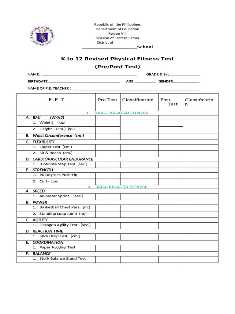 PFT K 12 New Form | PDF