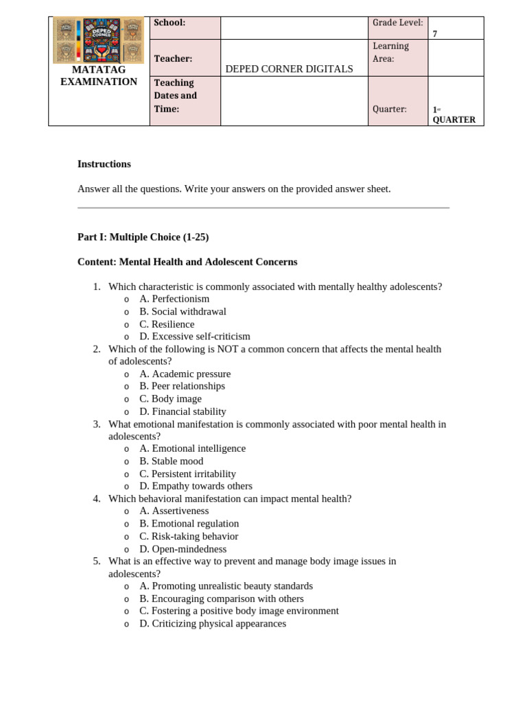 Mapeh Pe and Health Deped Corner Digitals | PDF | Mental Health ...
